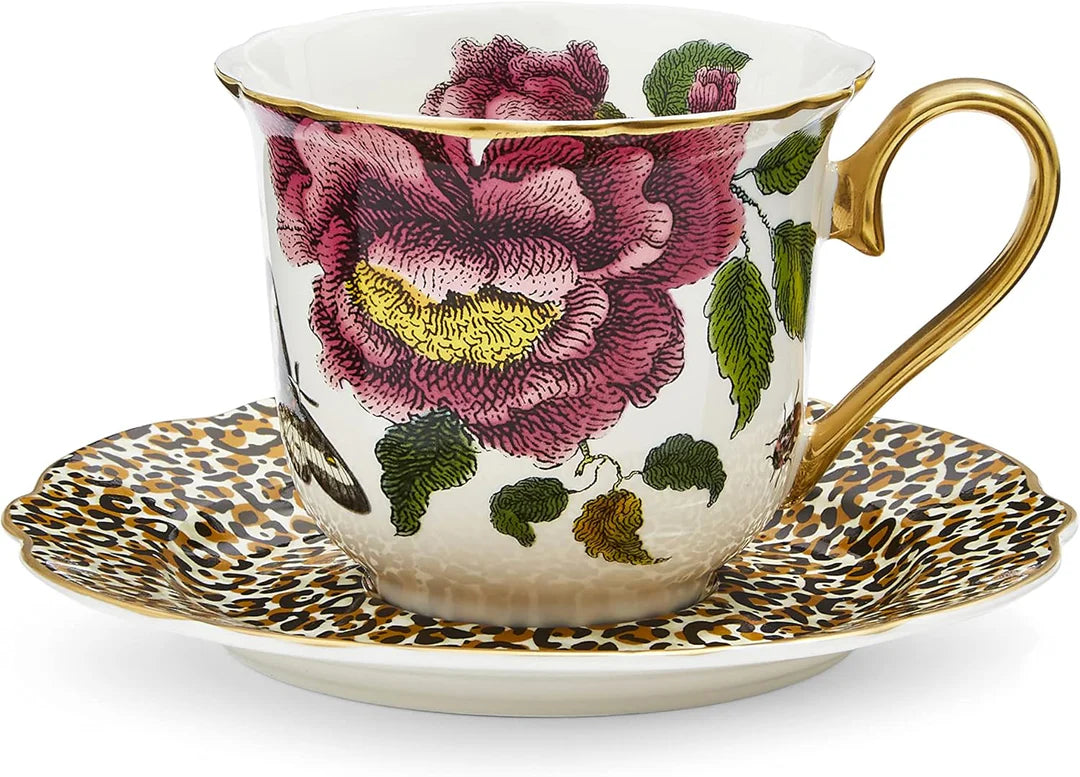 Spode Creatures Of Curiosity Fluted Tea Cup & Saucer White / Leopard ...